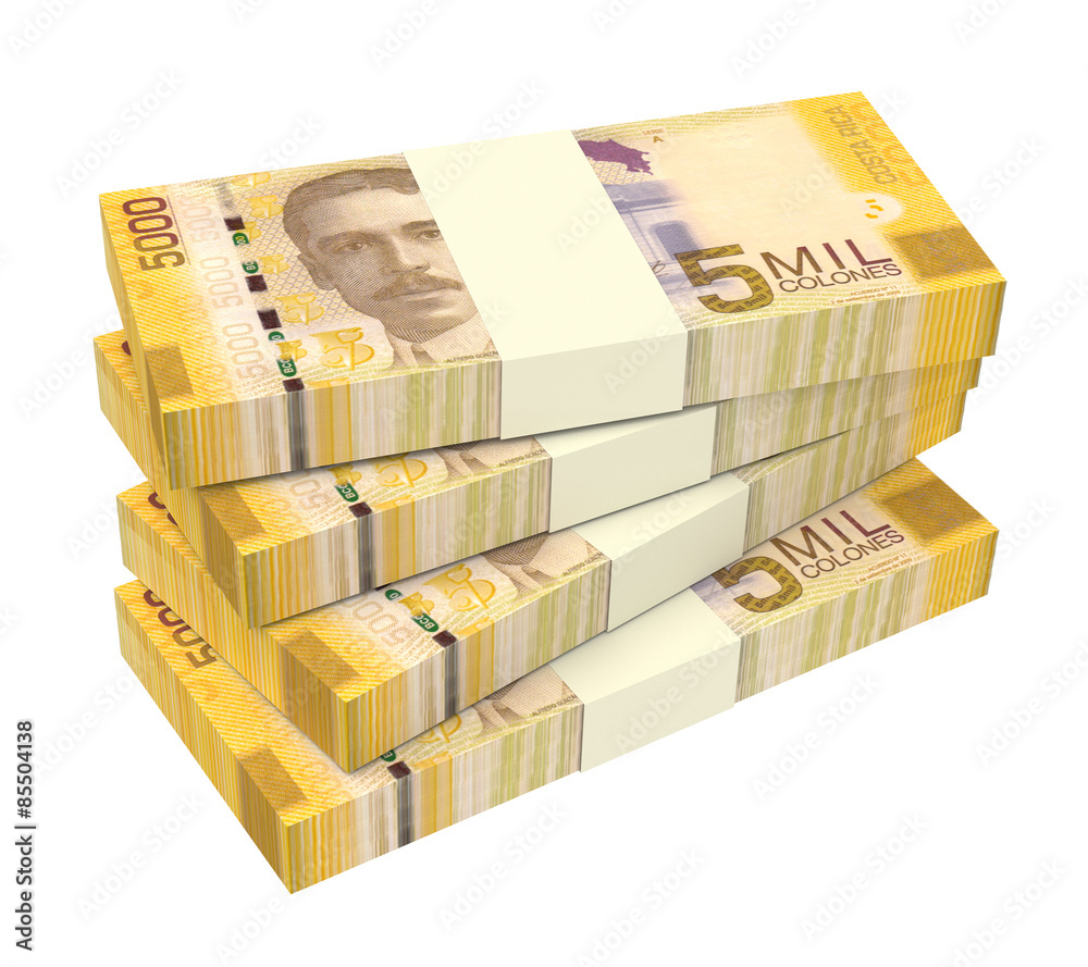 Costa Rica colones isolated on white background. Computer generated 3D ...