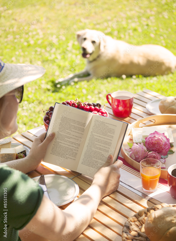 Lovely breakfast with book Stock Photo | Adobe Stock