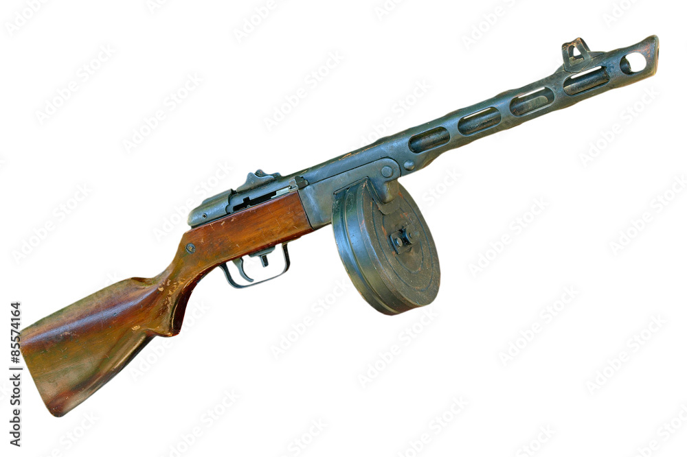 Russian PPsH machine gun taken closeup.Isolated. Stock Photo | Adobe Stock