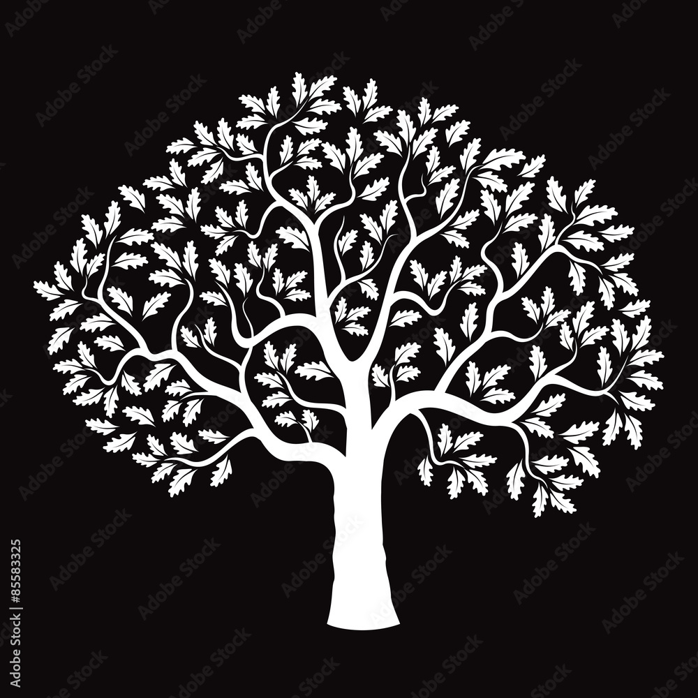 White Vector Oak Tree on black background. Stock Vector | Adobe Stock White Vector Oak Tree on black background. Stock Vector | Adobe Stock