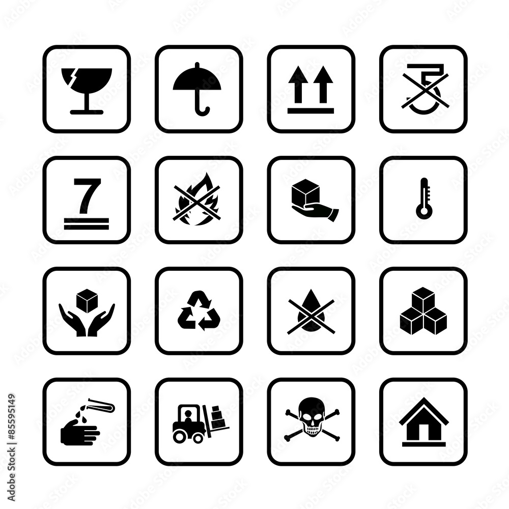 Set of packing symbols icon for box isolated on white background Stock ...