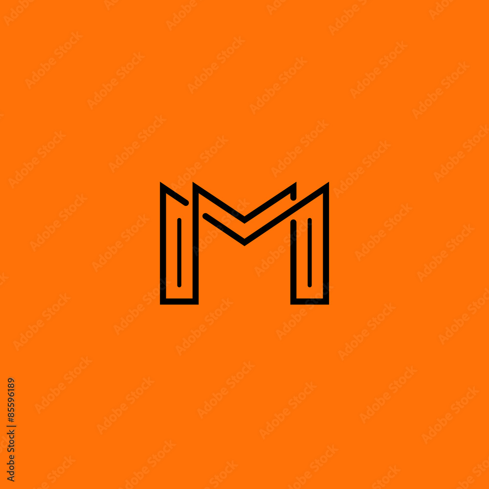 Two letter M monogram style mockup logo, design thin line element for ...