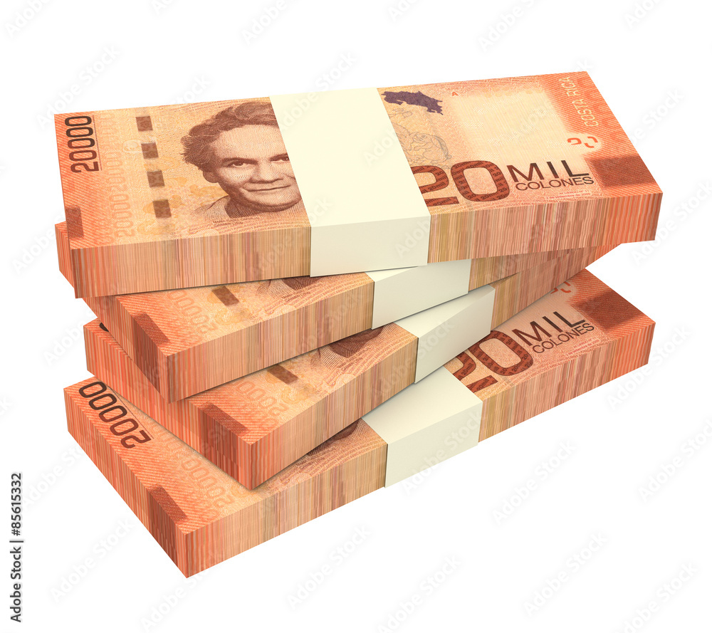 Costa Rica colones isolated on white background. Computer generated 3D ...