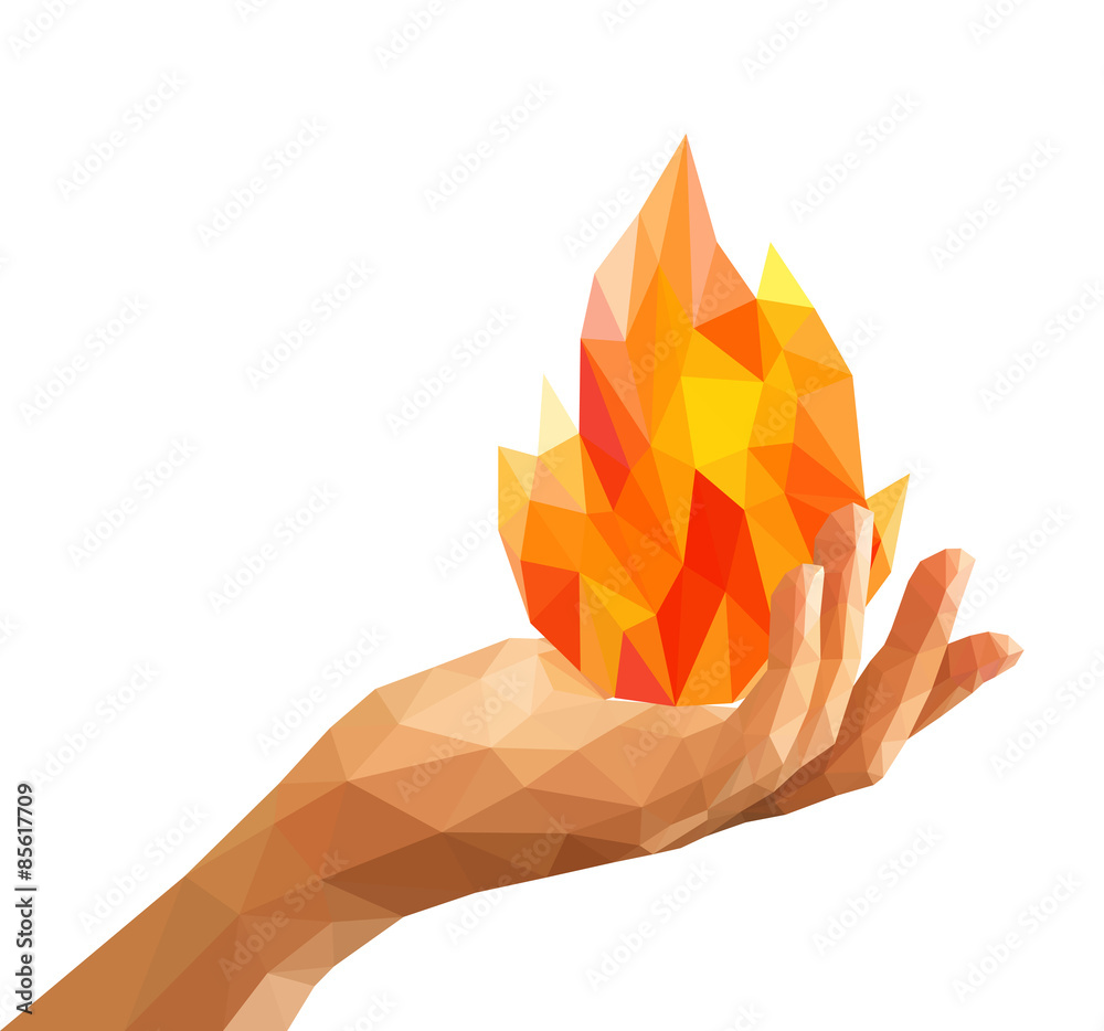 polygon fire flame flames natural and abstract in his hand Prome Stock ...