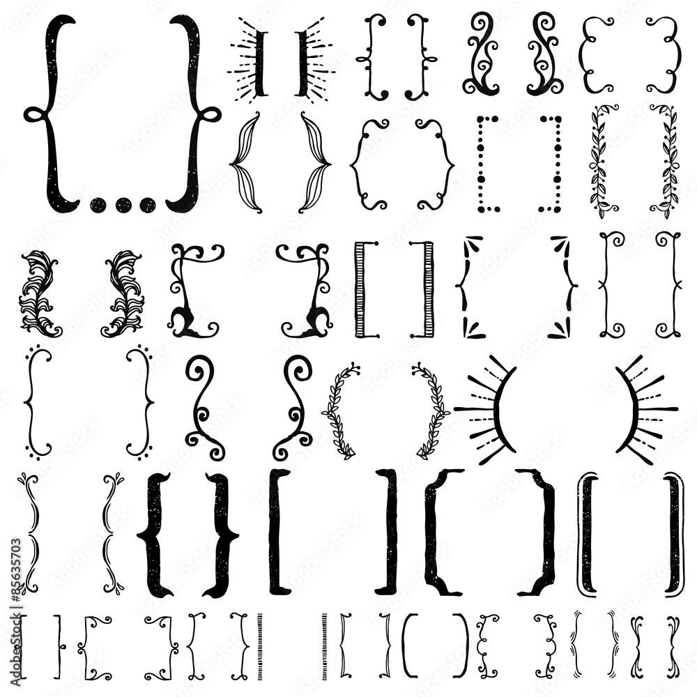 32 different hand drawn brackets. Bracket icons set. Stock Vector ...
