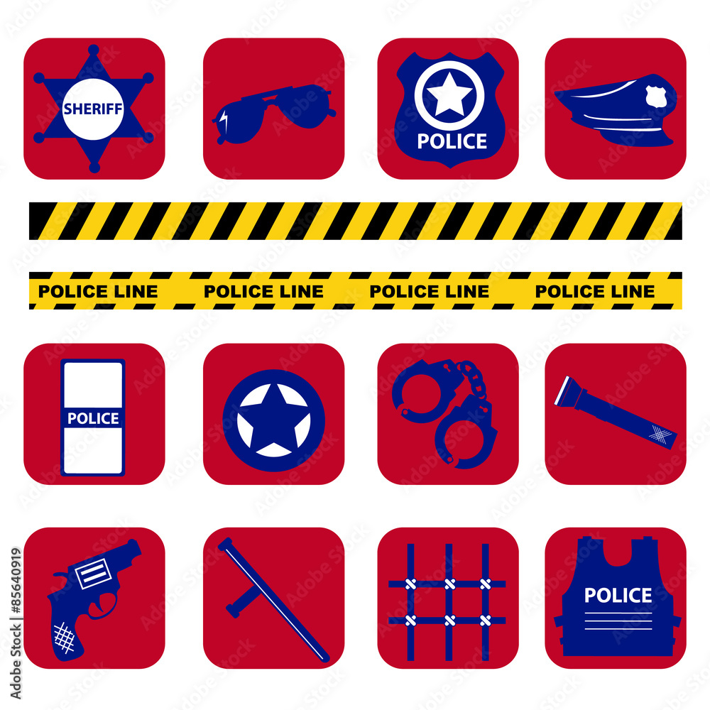 Vector set silhouette police symbols in dark blue color Stock Vector ...
