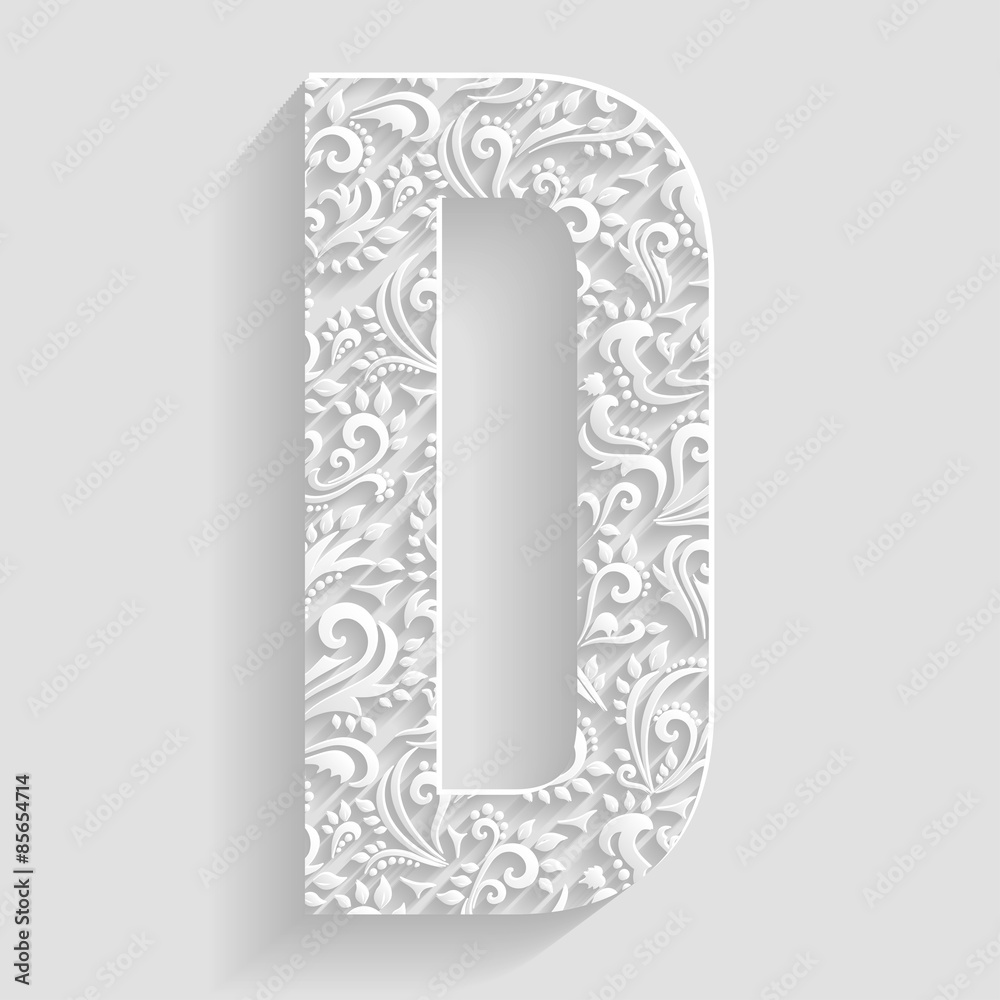 Letter D. Vector Floral Invitation cards Decorative Font Stock Vector ...