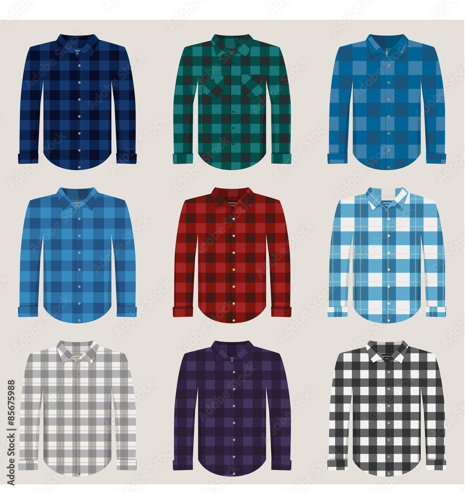 Plaid Patterned Shirts for Men. Vector Set Stock Vector | Adobe Stock