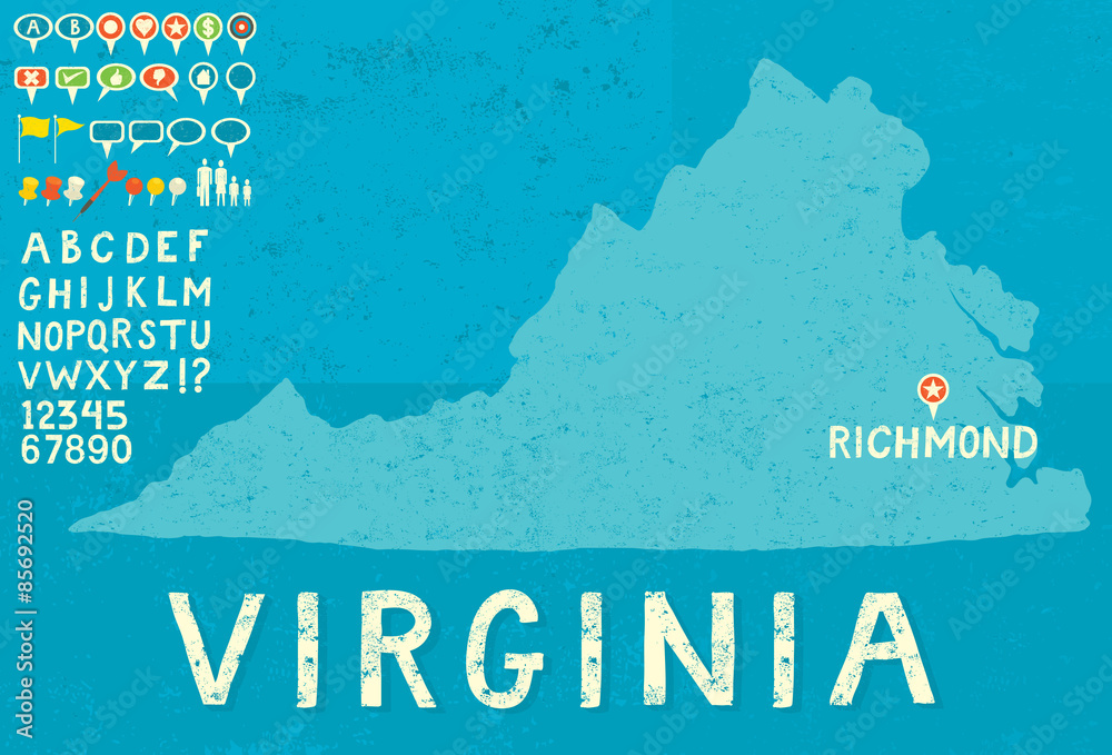 Map of Virginia with icons Stock Vector | Adobe Stock