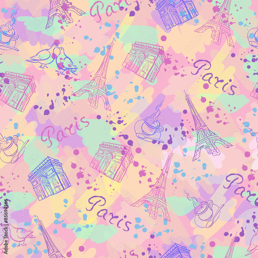 Colorful vector background with the sights of Paris. Stock Vector ...