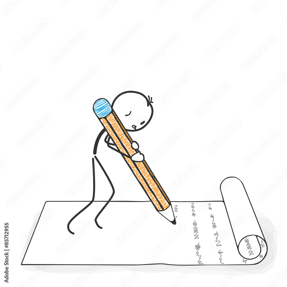 Strichmännchen schreibt einen Brief - schreiben, Bleistift, Papier ...