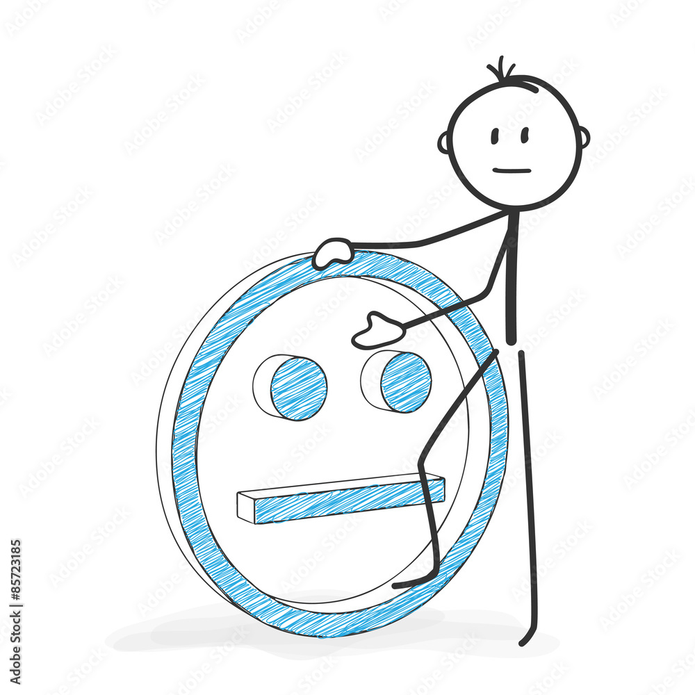 Strichmännchen mit Smiley - sprachlos, Gesichtsausdruck, unsicher ...