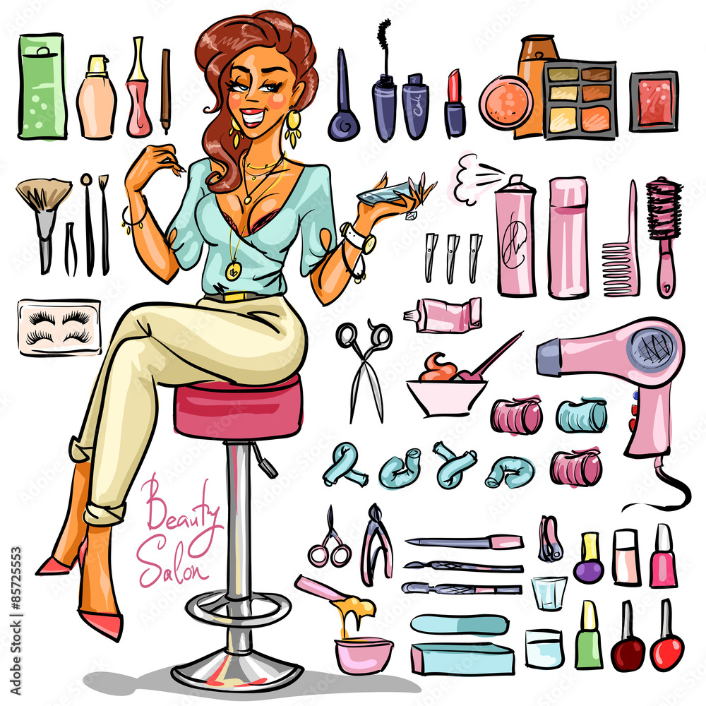 Beauty Salon cartoon collection. Stock Vector | Adobe Stock