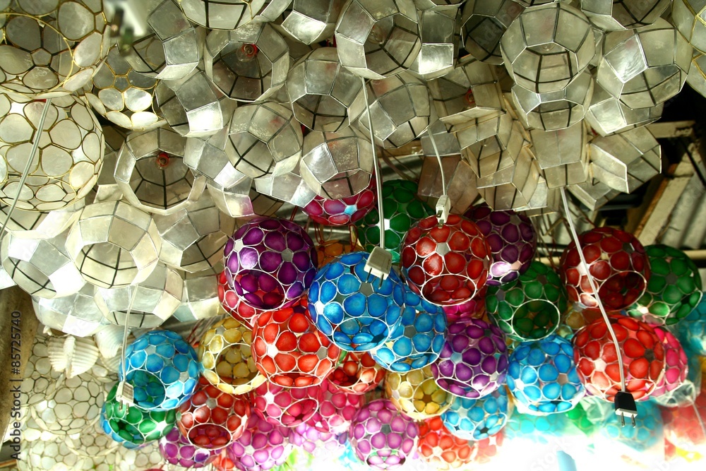 Capiz shell lamps sold at a store in Dapitan Arcade in Manila ...