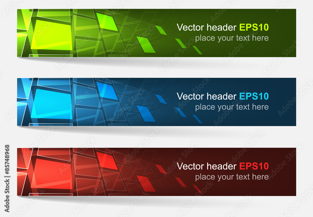 Set of colorful vector web headers and banners with square pattern in ...
