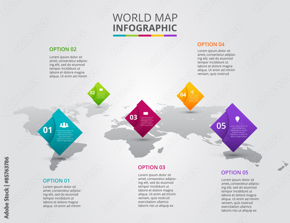Vector world map with infographic elements. Stock Vector | Adobe Stock