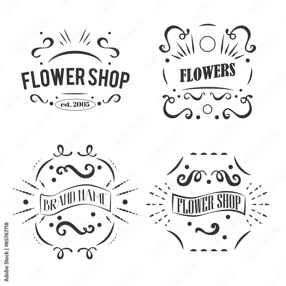 Vintage flower shop labels set. Vector design elements, business signs ...