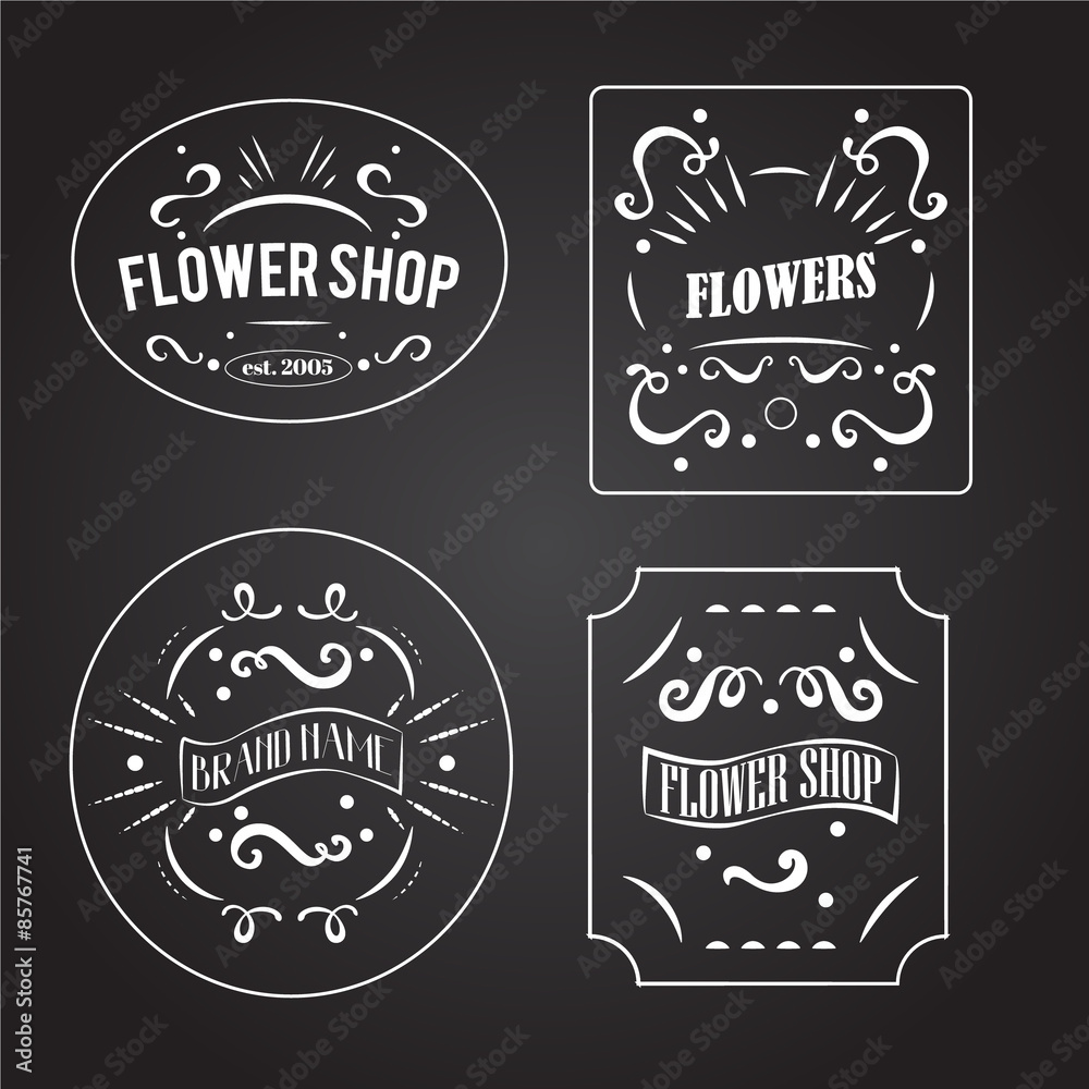 Vintage flower shop labels set. Vector design elements, business signs ...