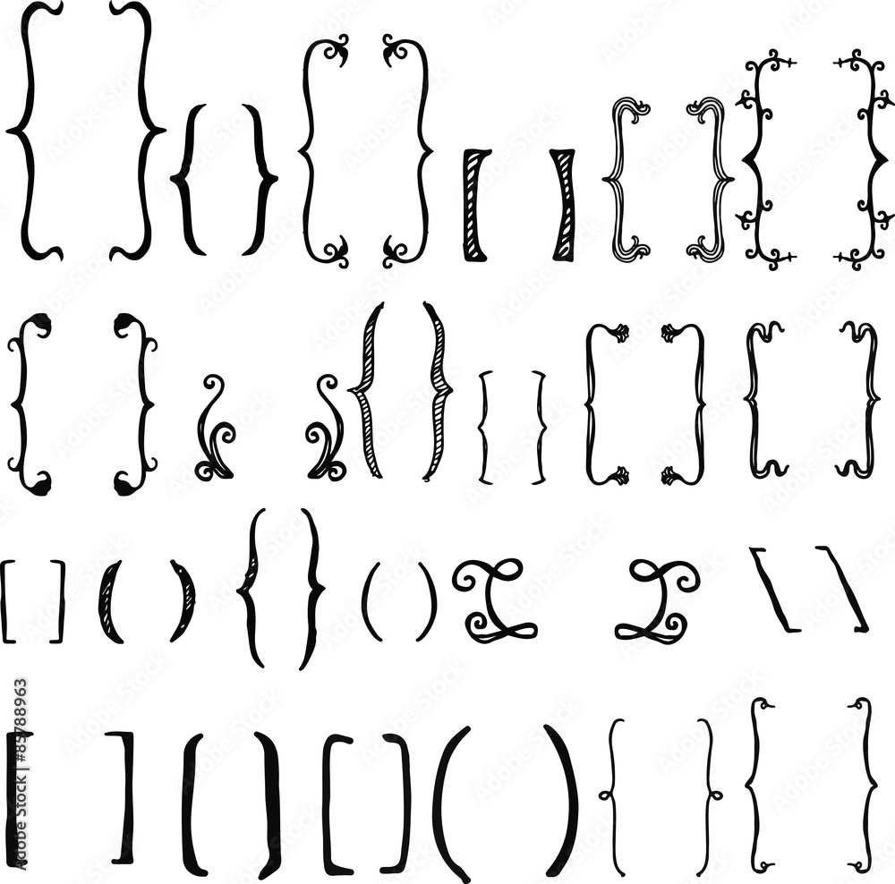 24 different hand drawn brackets. Bracket icons set. Stock Vector ...