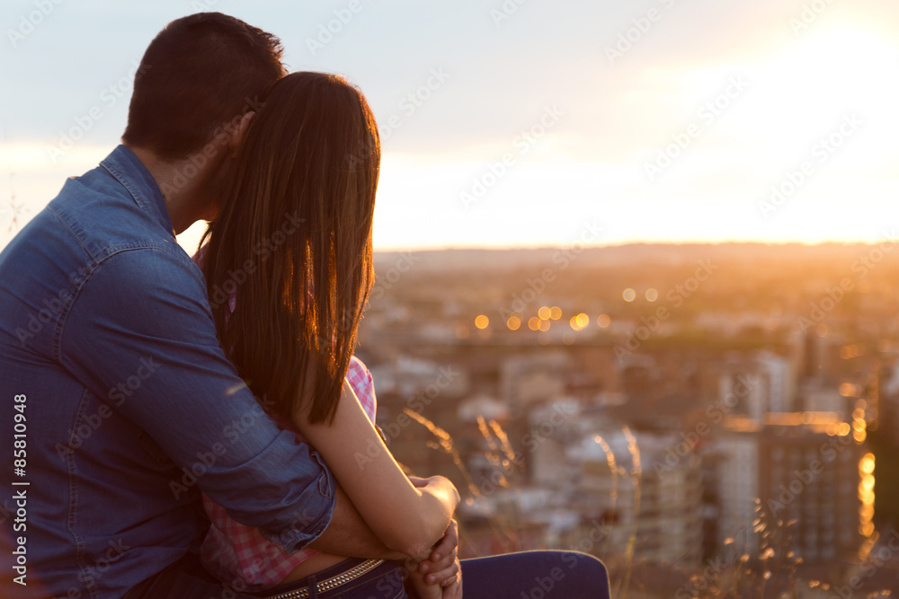 Young tourist couple looking at the views in the city. Stock Photo ...