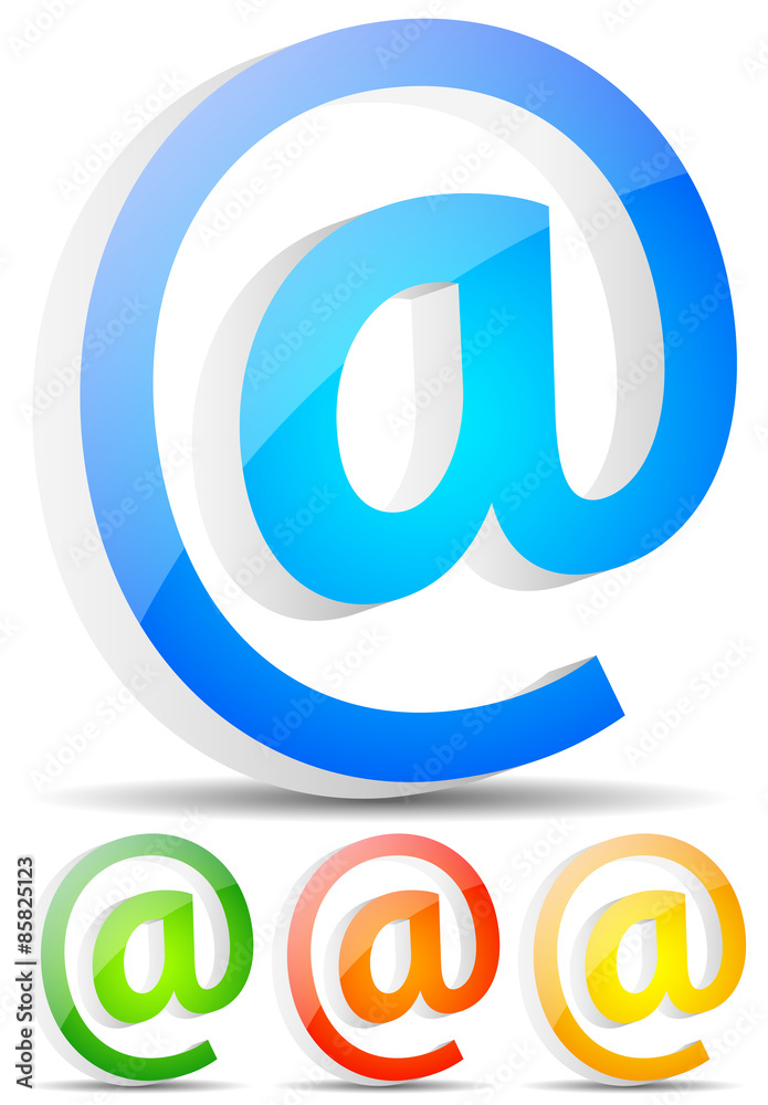 At symbols in 3d. Email, communication, support themes. 3 colors Stock ...