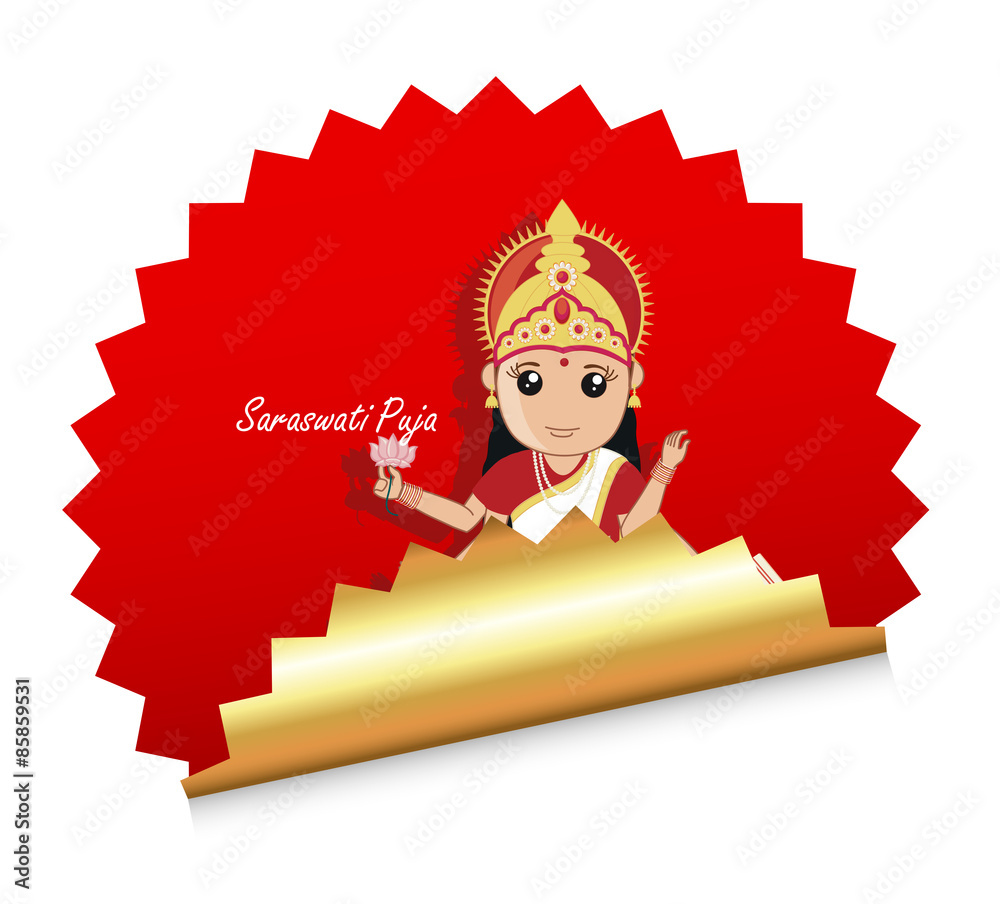 Indian Goddess Maa Saraswati Pooja Sticker Stock Vector | Adobe Stock