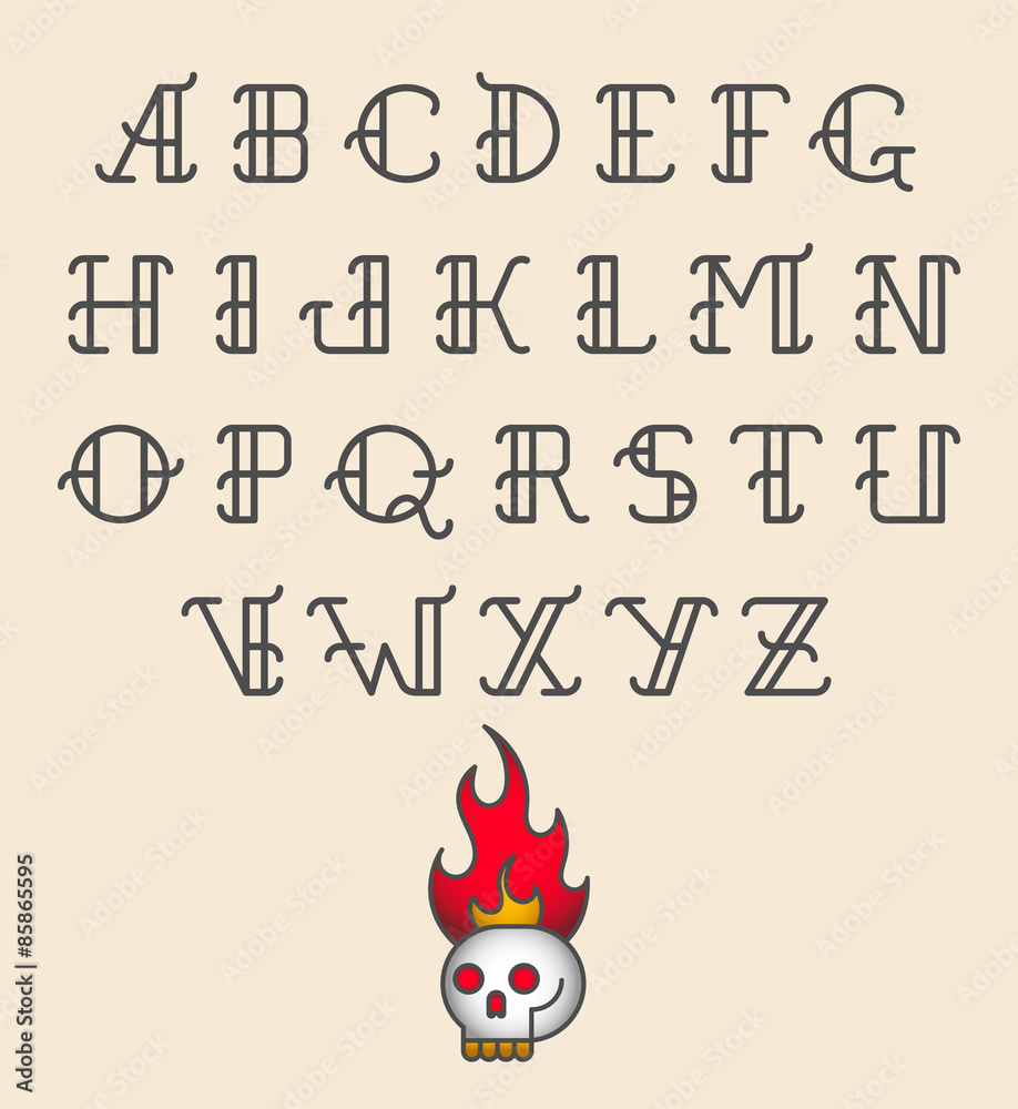 Old school tattoo alphabet Stock Vector | Adobe Stock