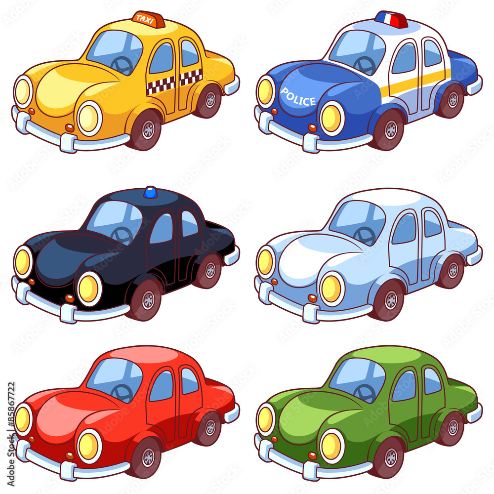 Set of cartoon cars on a white background Stock Vector | Adobe Stock