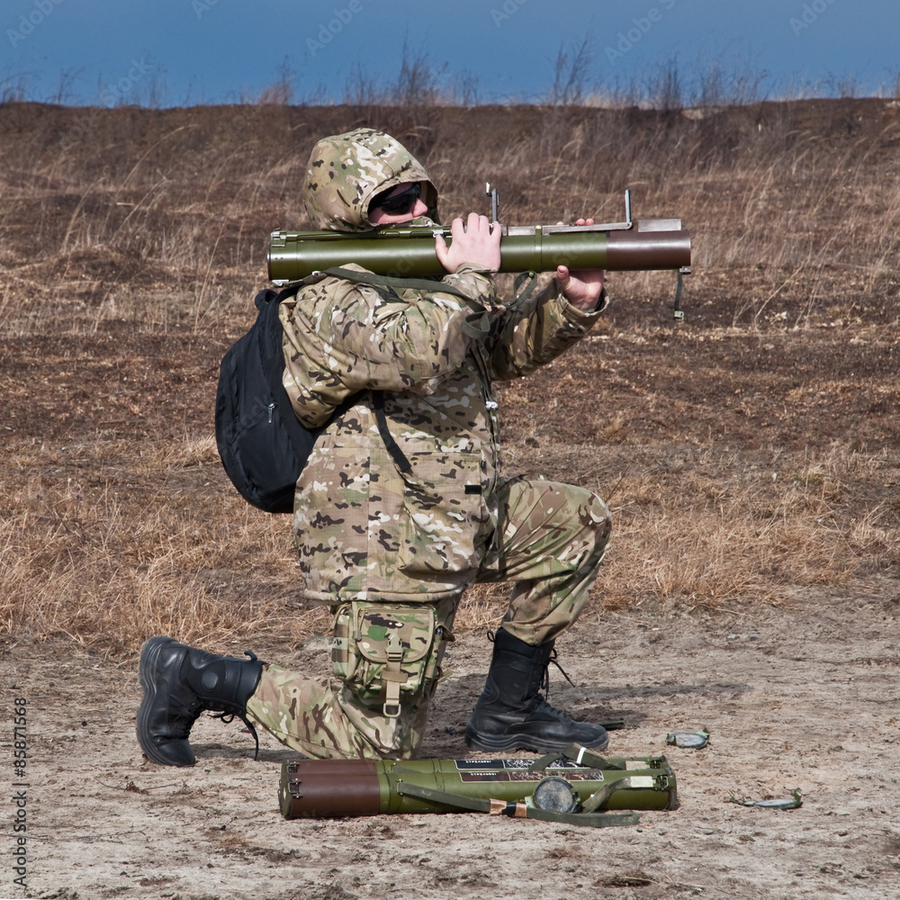 soldiers fired a grenade launcher Stock Photo | Adobe Stock