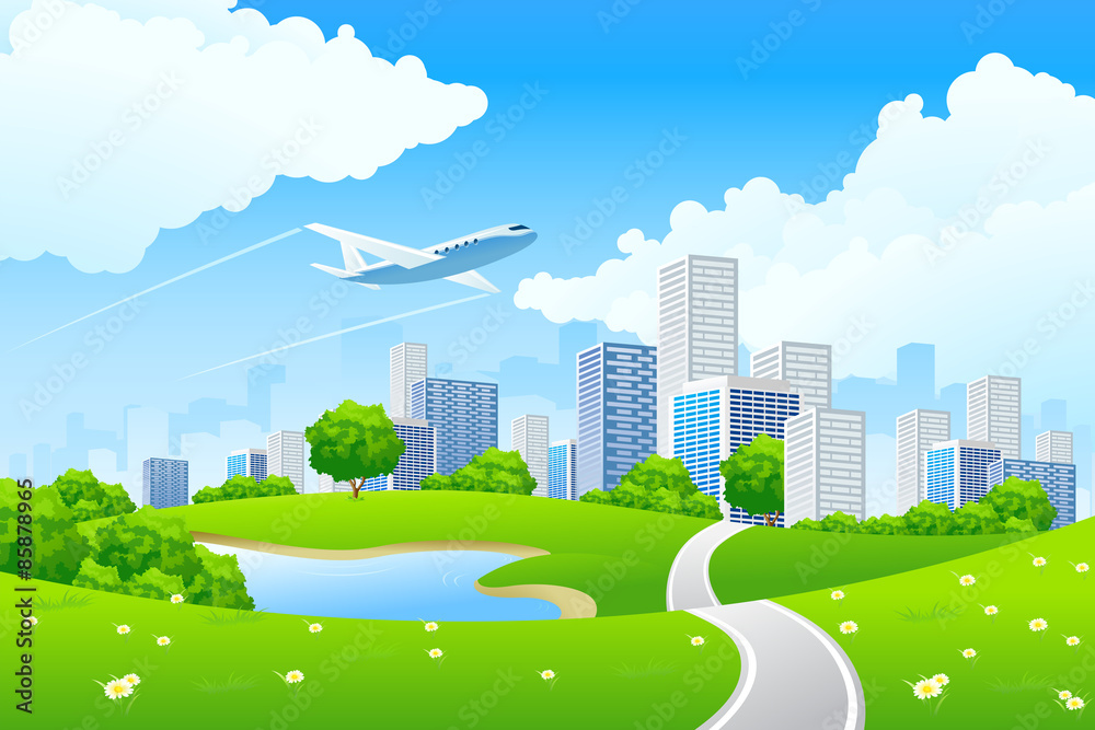 Green City Landscape Stock Illustration | Adobe Stock