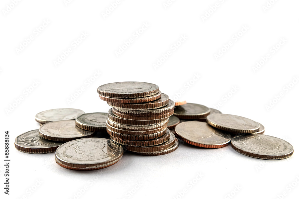Thai Baht Coins (Five baht type) isolated on white background Stock ...
