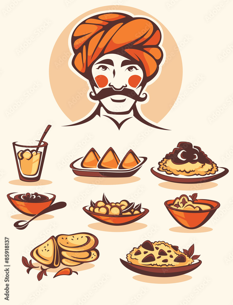 vector collection of traditional indian food and chef image Stock ...