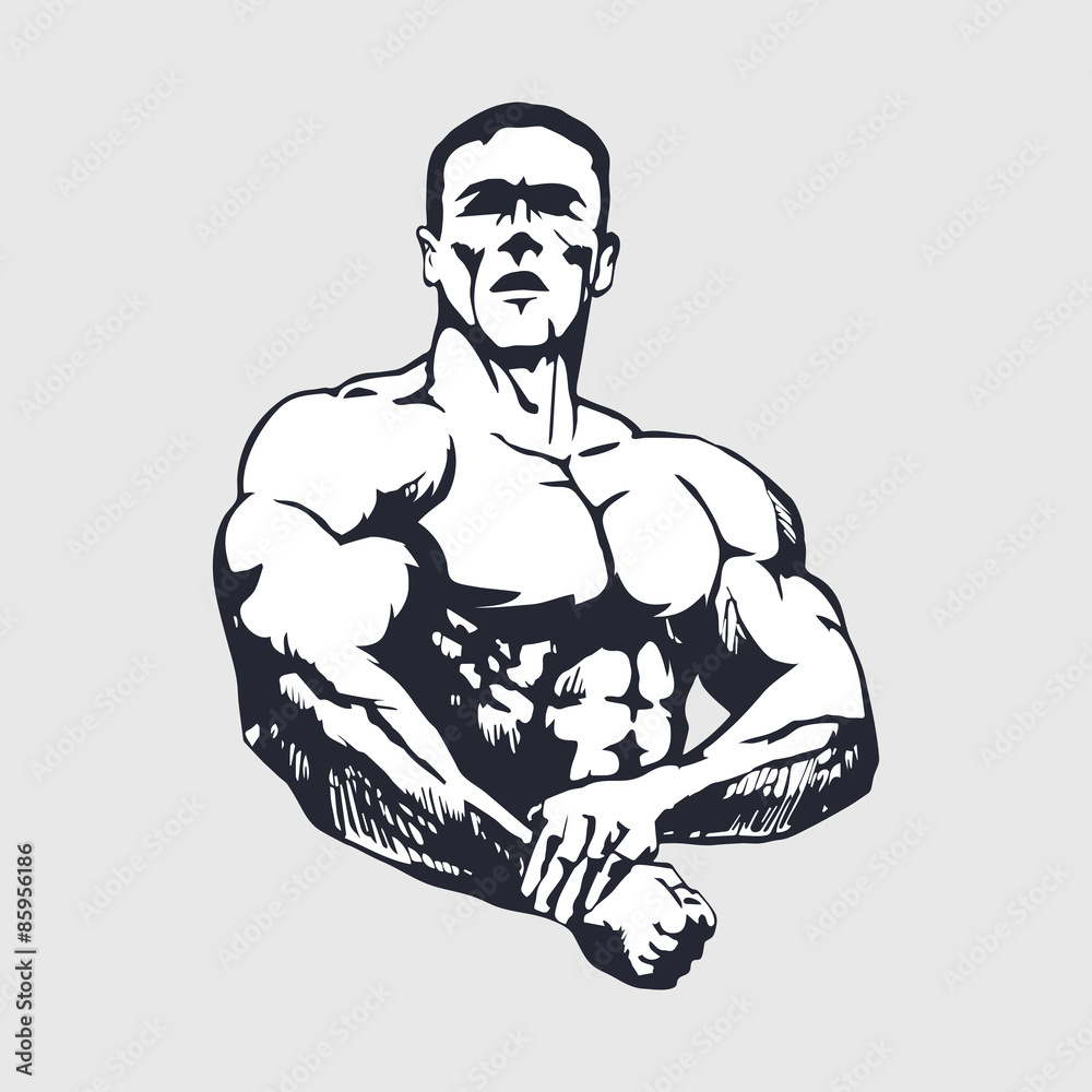 Hand drawn muscular man - Bodybuilder Stock Vector | Adobe Stock