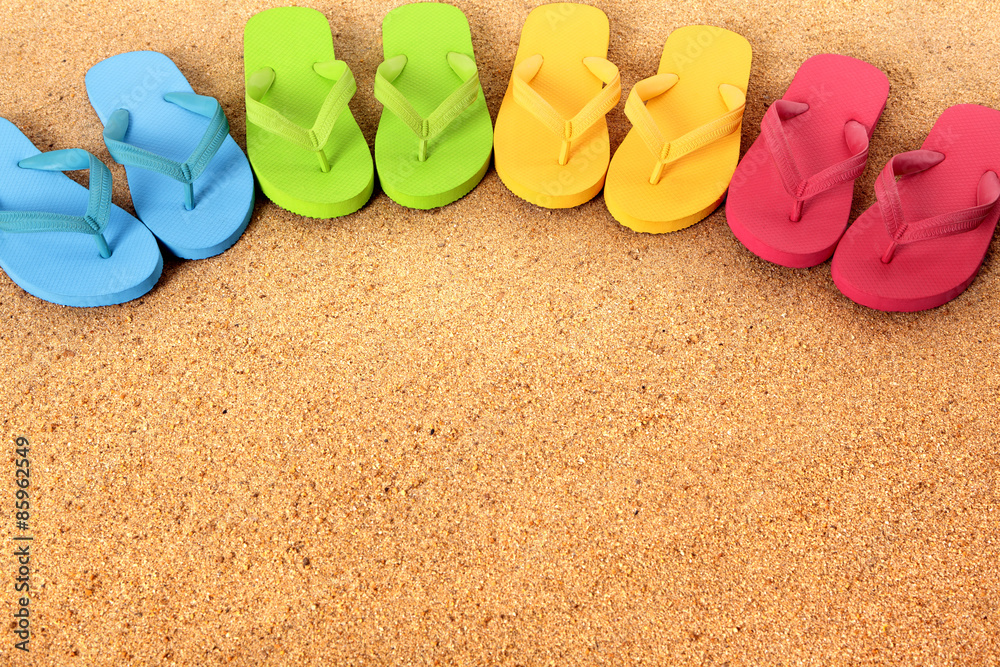 Row line semi circle border of flip flops flipflop summer beach sandals ...