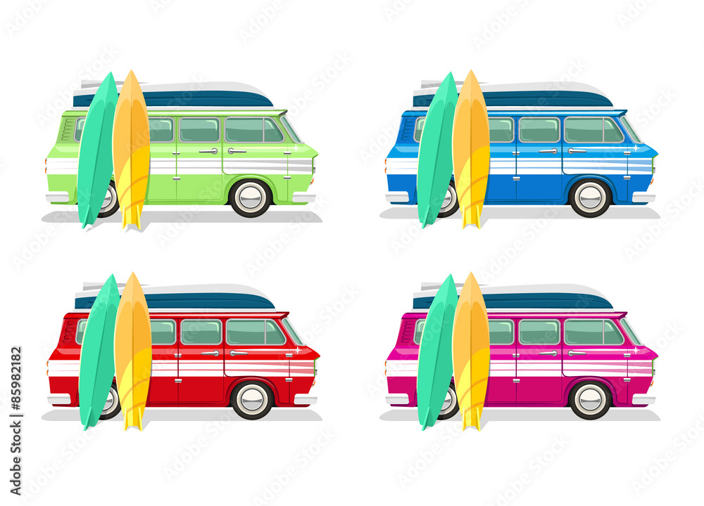 Vector travel bus flat cartoon set Stock Vector | Adobe Stock