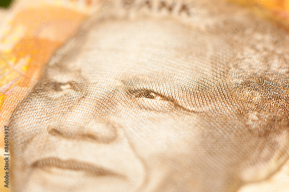 Nelson Mandela on 20 Rand 2014 Banknote from South Africa Stock Photo ...