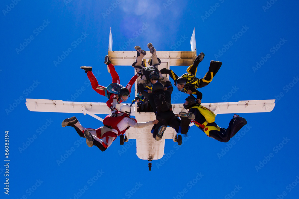 Skydiving group photo Stock Photo | Adobe Stock