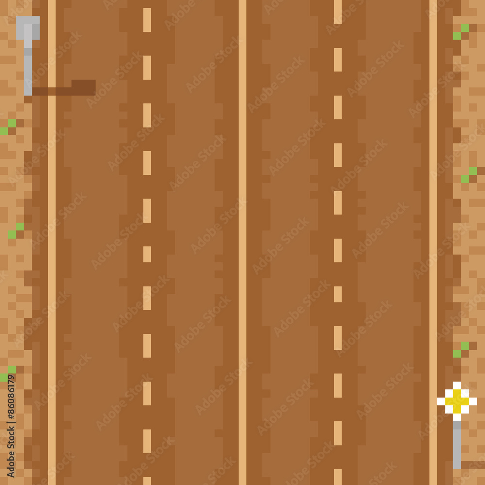 empty two way direct road six lines and signs pixel art Stock Vector ...