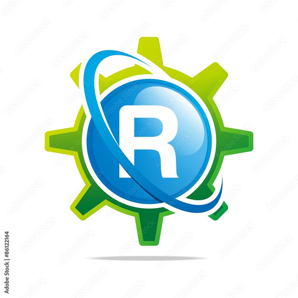 Logo Circle Globe Gear Letter R Blue Abstract Vector Symbol Stock ...