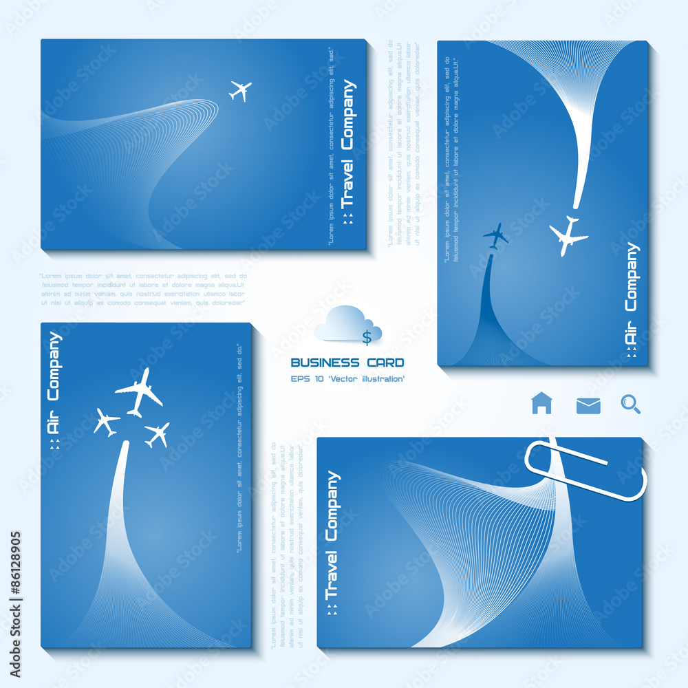 Vector set of air company business cards, minimalistic style, whirlwind ...