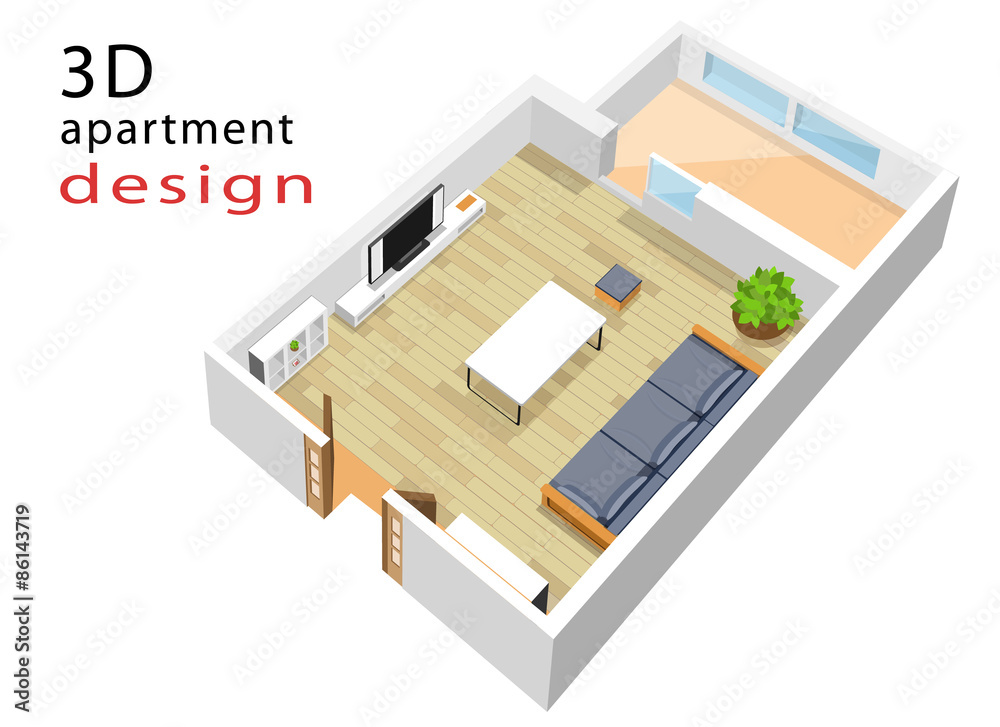 3d isometric floor plan for apartment. Vecto illustration of Modern ...