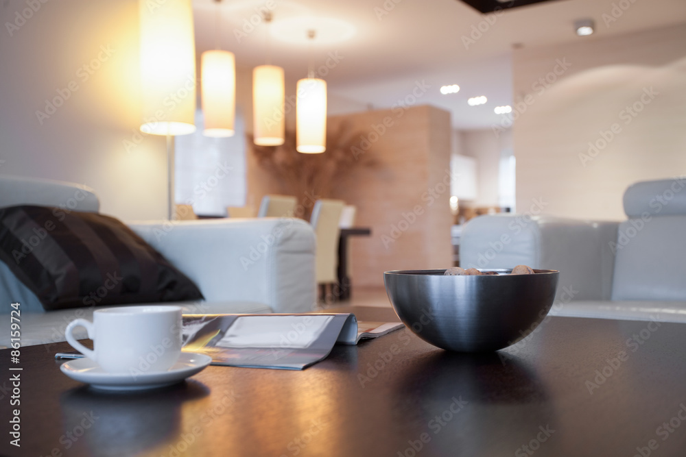Close-up of table in living room Stock-Foto | Adobe Stock
