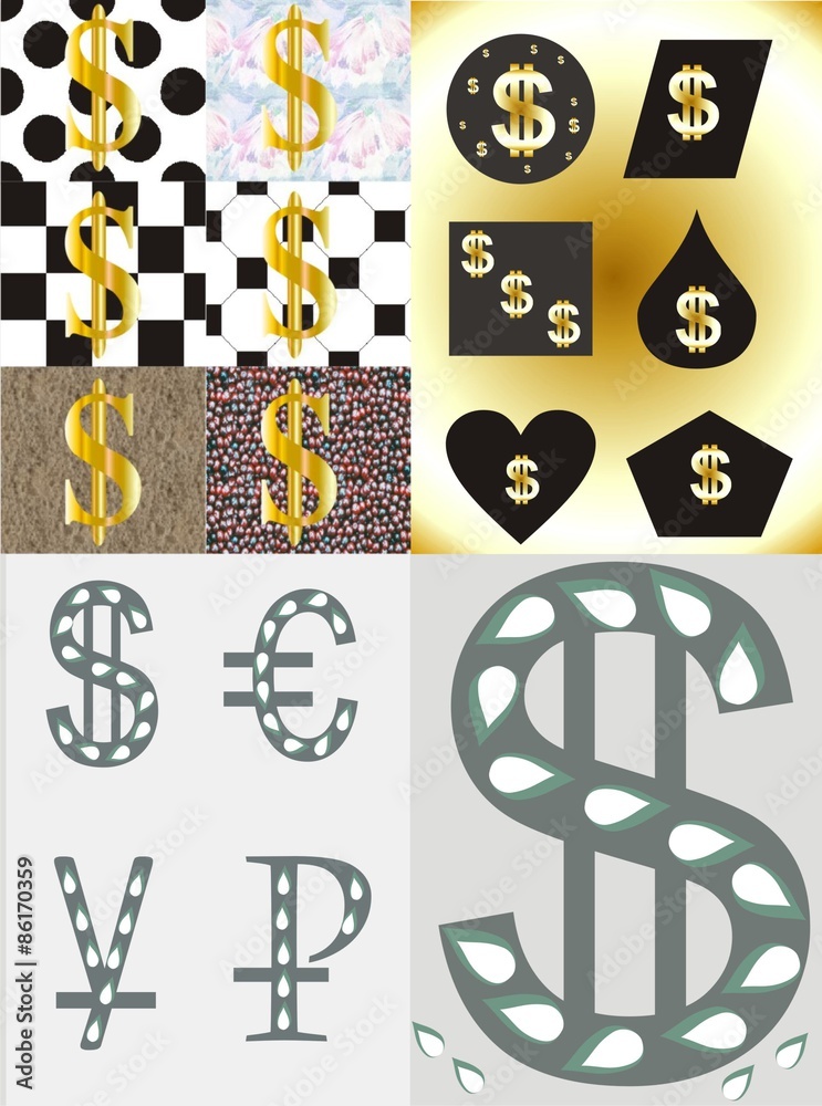 The figure depicted valyutnye are different signs, dollar, euro others ...