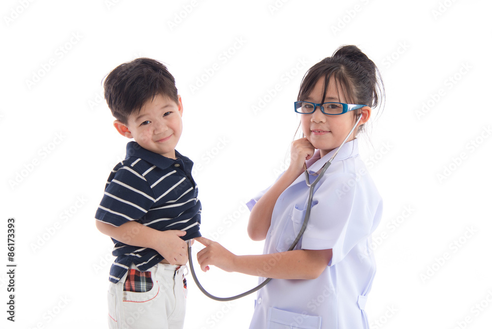 Asian children playing as doctor and patient Stock Photo | Adobe Stock