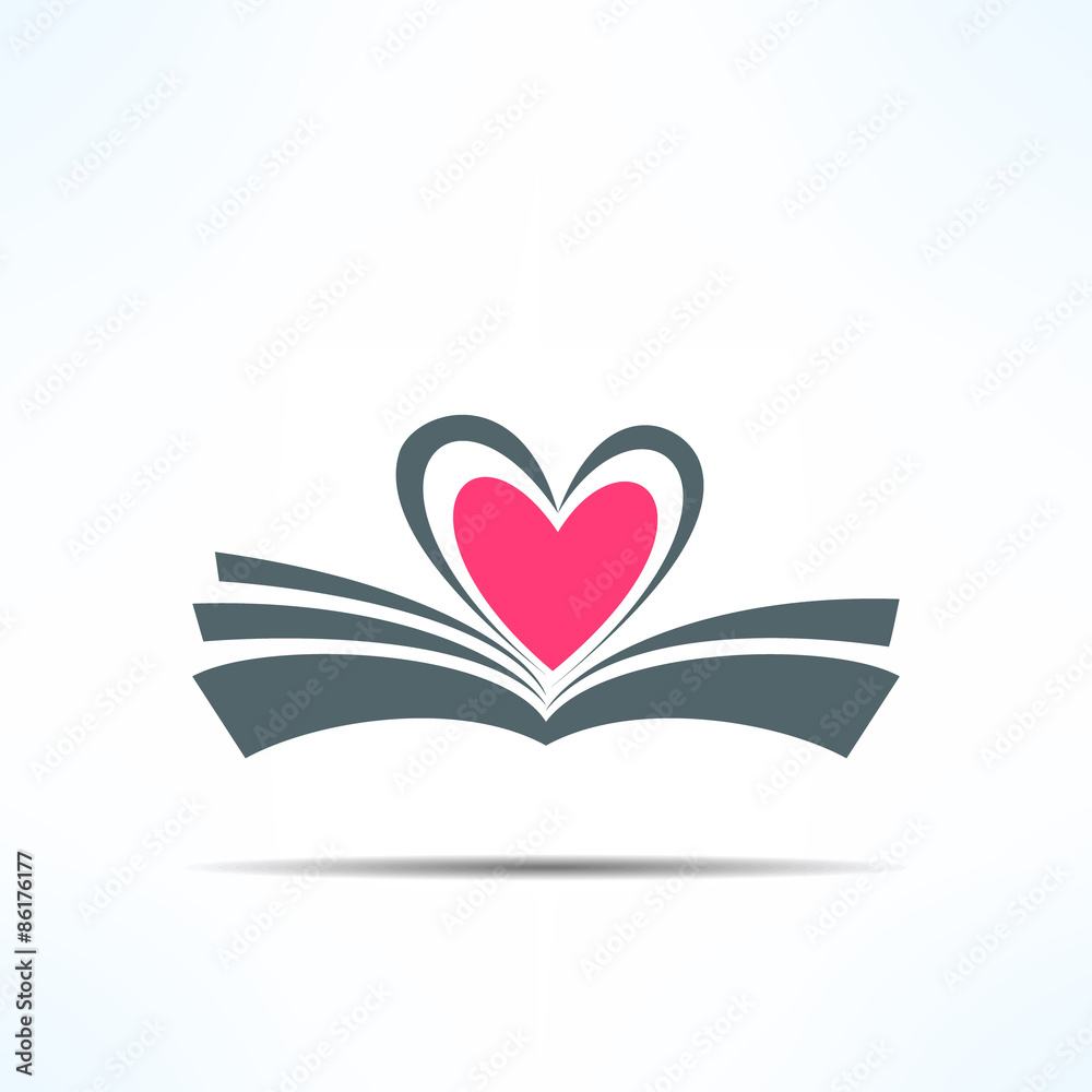 Vector book icon with heart made of pages. Love reading concept Stock ...