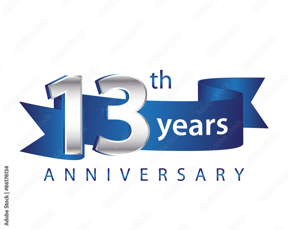 13 Years Anniversary Logo Blue Ribbon Stock Vector | Adobe Stock