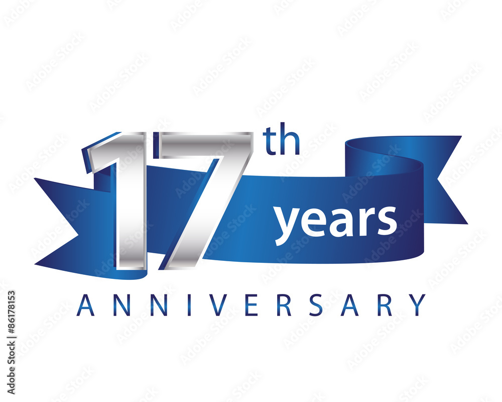17 Years Anniversary Logo Blue Ribbon Stock Vector Adobe Stock