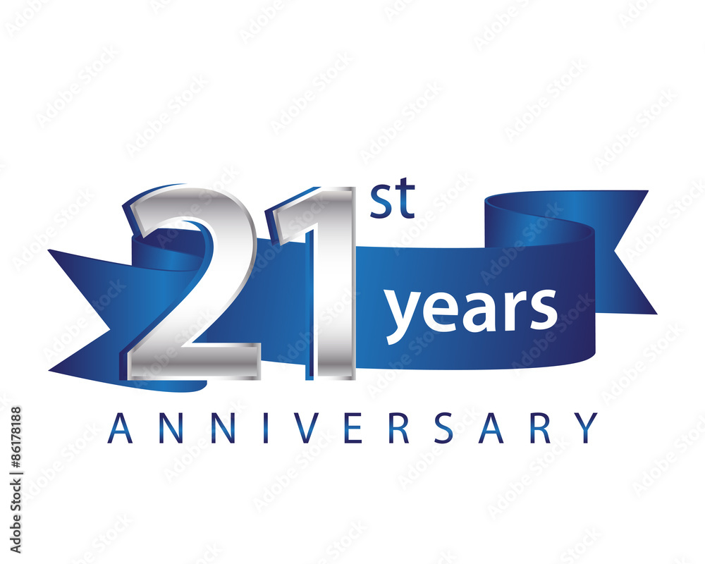 21 Years Anniversary Logo Blue Ribbon Stock Vector | Adobe Stock
