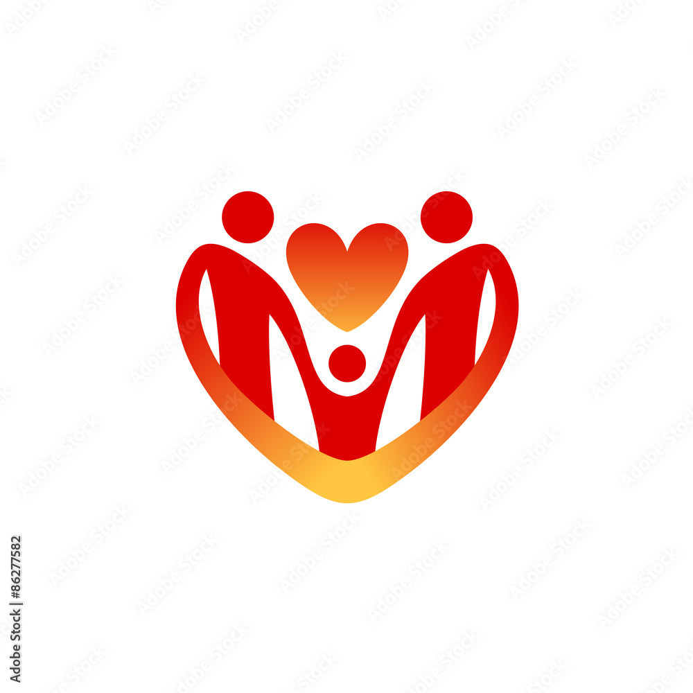 Child care logo template. Shape of the heart silhouette. Stock Vector ...