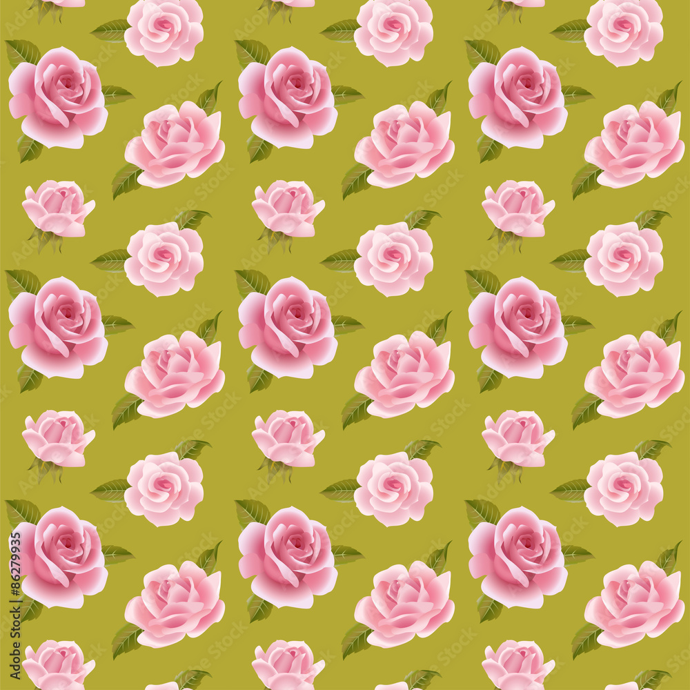 Seamless background with pink roses. Stock Vector | Adobe Stock